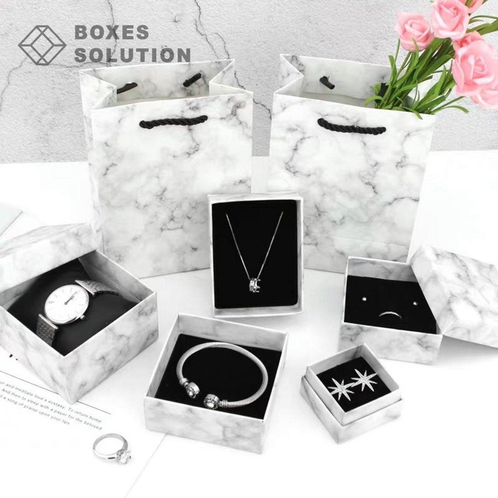 READY STOCK IN IPOH!! INS Marble Jewelry Storage Box with Sponge for ...