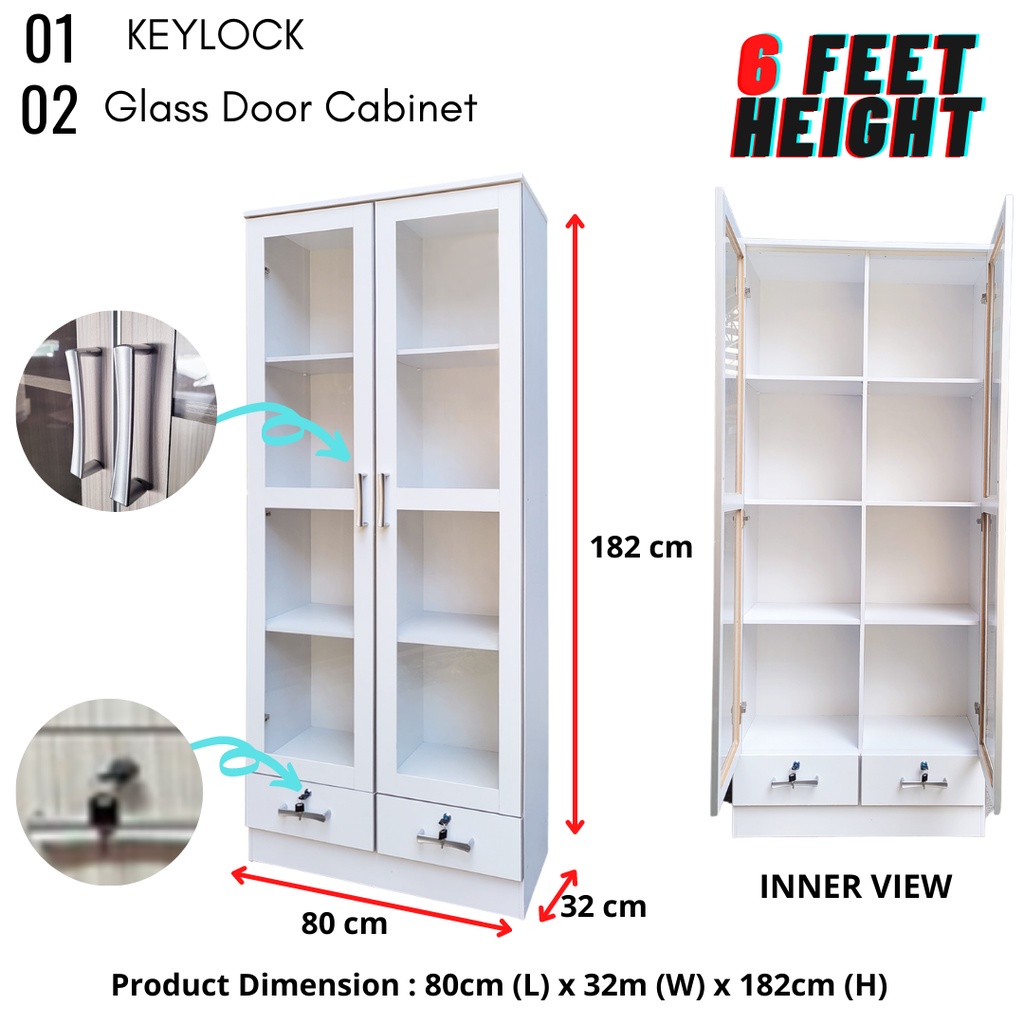 SHIRO 2 Door 2 Drawer Display Cabinet Rak Buku Berpintu Almari Kaca 2 ...