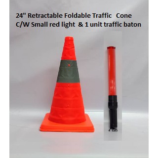 24" Foldable safety cone come with red small light and 1 traffic baton ...
