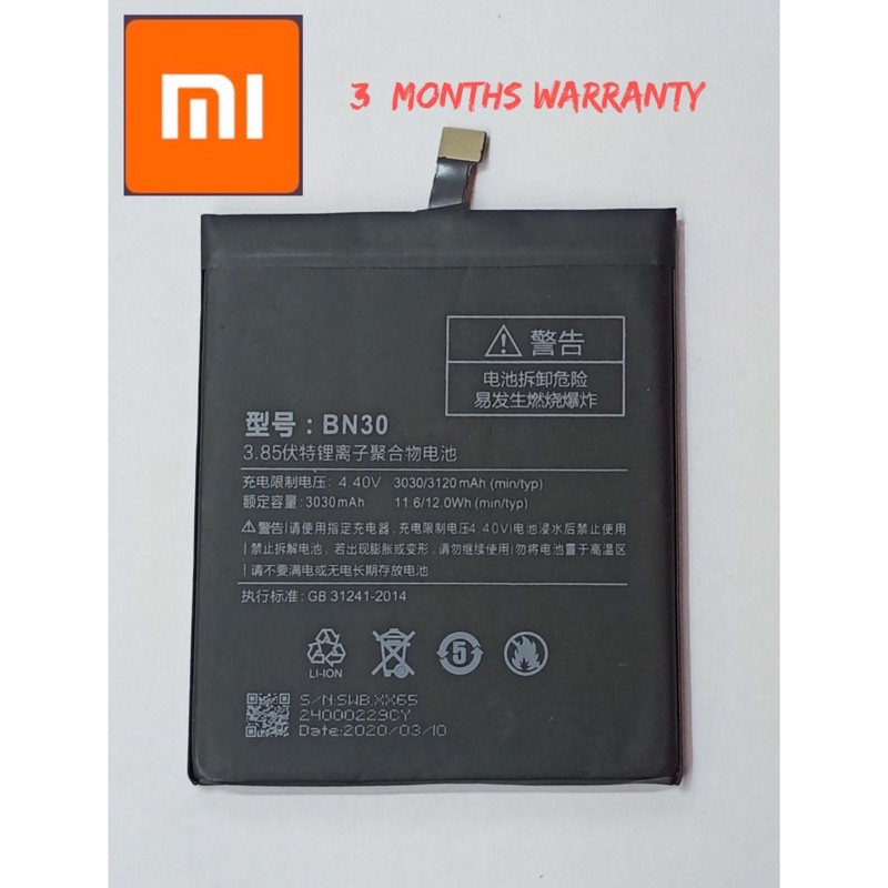 Xiaomi Redmi 4A BN30 Battery 3030mAh 3 Months Warranty | Shopee Malaysia