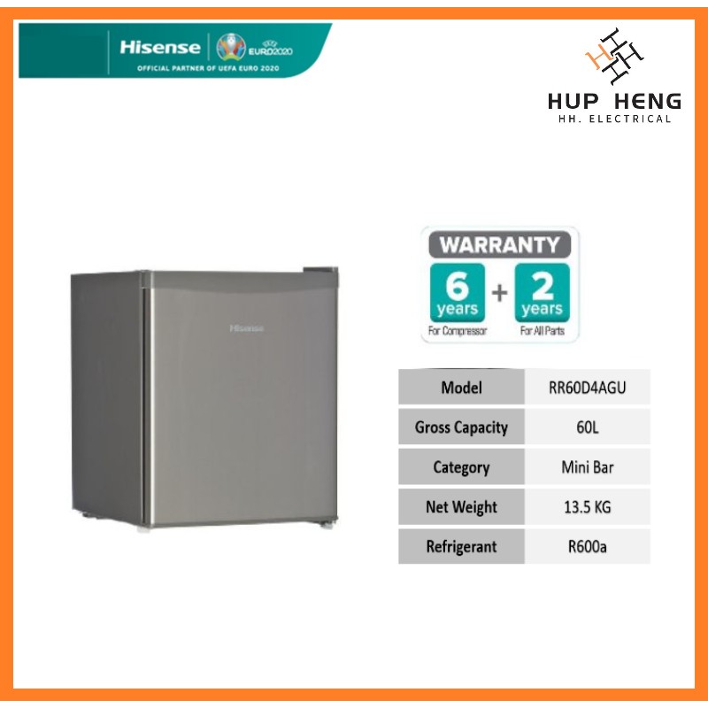 Hisense Mini Bar Fridge RR60D4AGN 60L ( Refrigerator / Peti Sejuk / 冰箱 ...