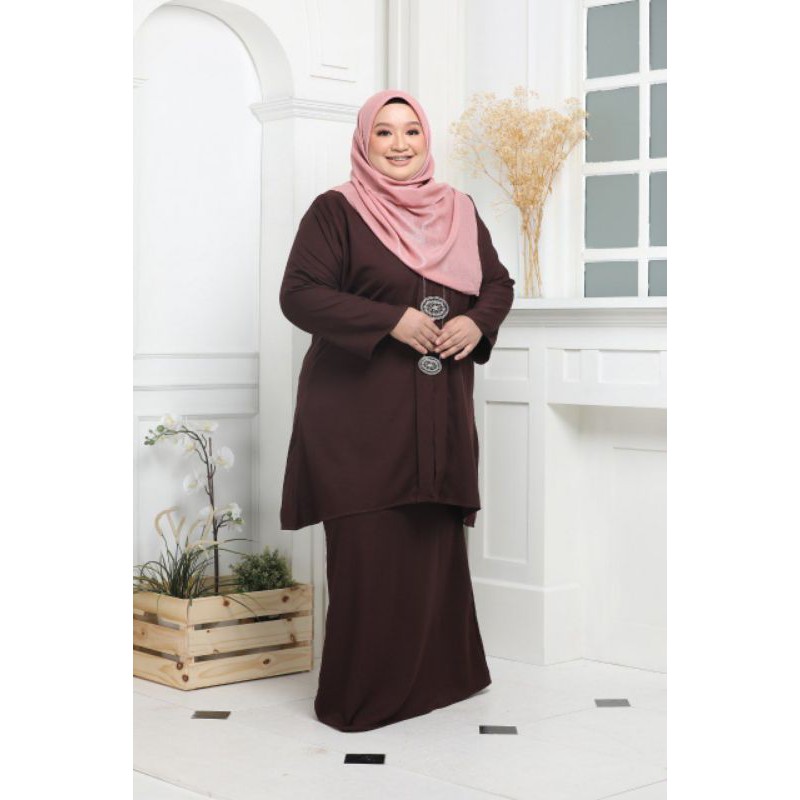 Baju Kurung Kebarung Dark Brown Ironless Saiz S - 5XL Plain Loose Plus ...