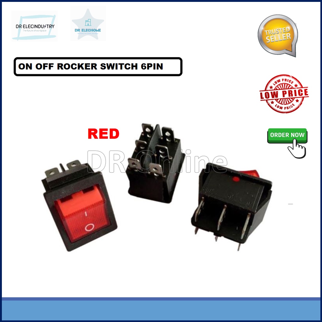 Rocker Switch 6 Pin / 3 Pin On /Off (Red / Yellow / Green/ Blue/ Black ...
