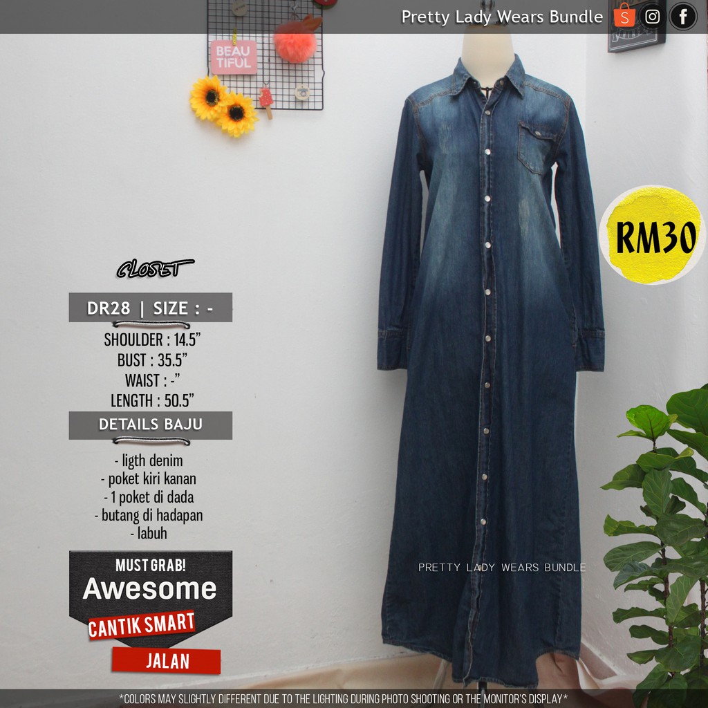 Long Denim Dress/Blouse (Baju Bundle Available Stock) | Shopee Malaysia