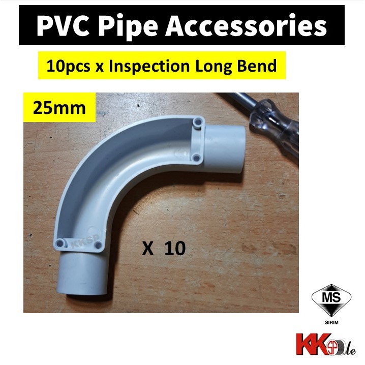 10pcs x 25mm PVC INSPECTION LONG BEND (PVC pipe accessories) - White ...