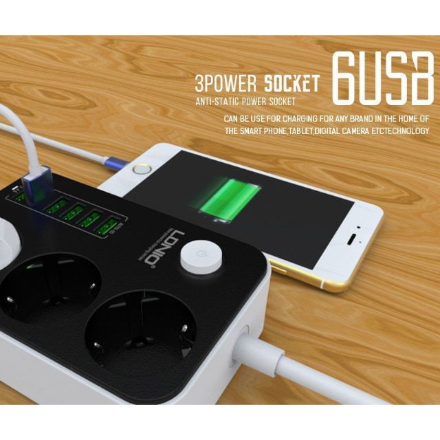 ANTI STATIC POWER SOCKET!!-LONIO 6 USB Output 3.4A & 2m UK Plug Power ...