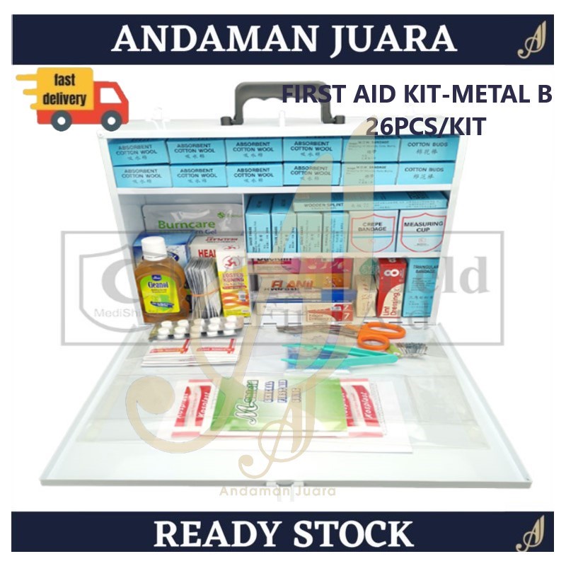 Jumbo First Aid Kit 26 pcs - Metal Box B MMJ 279 | Shopee Malaysia