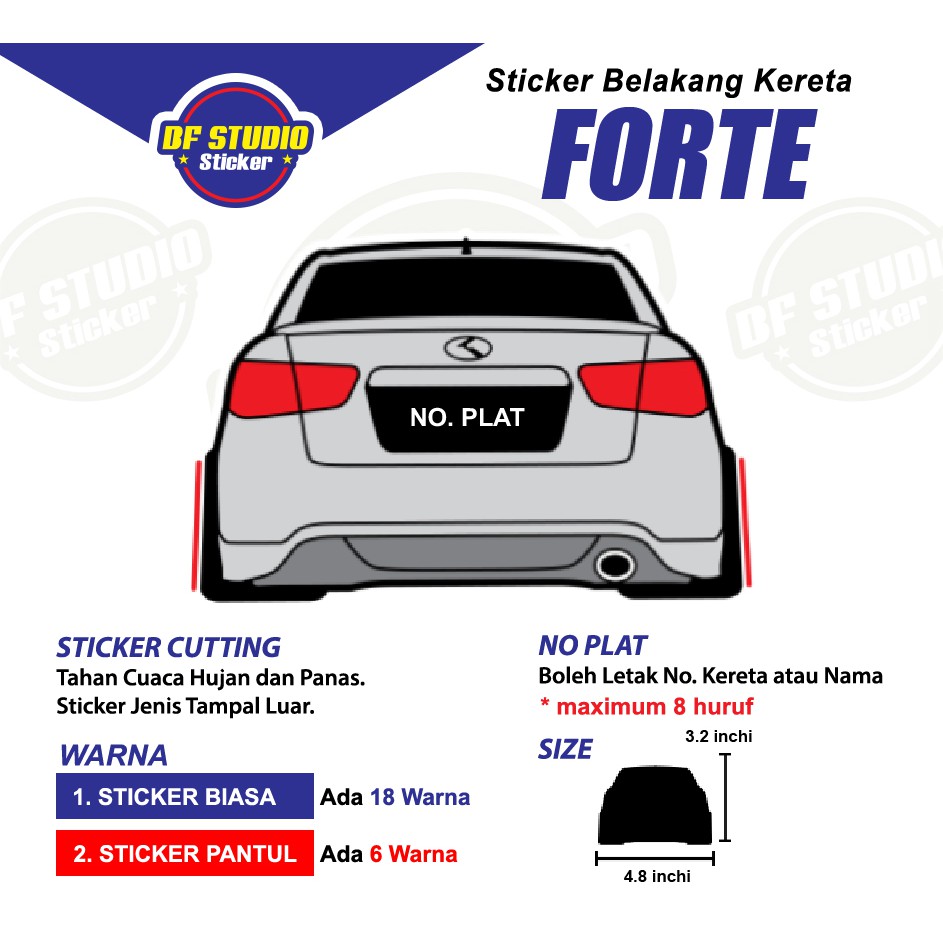 Sticker Belakang Kereta Kia Forte, 1 Pcs, Boleh Tukar Warna Dan No ...