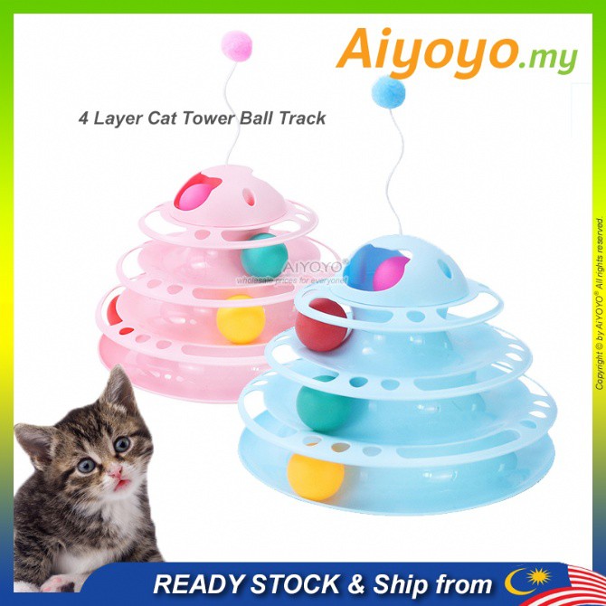 Cat Tower Ball Track 4 Layer Spinning Toy Mainan Kucing Cat Toy Puzzle ...