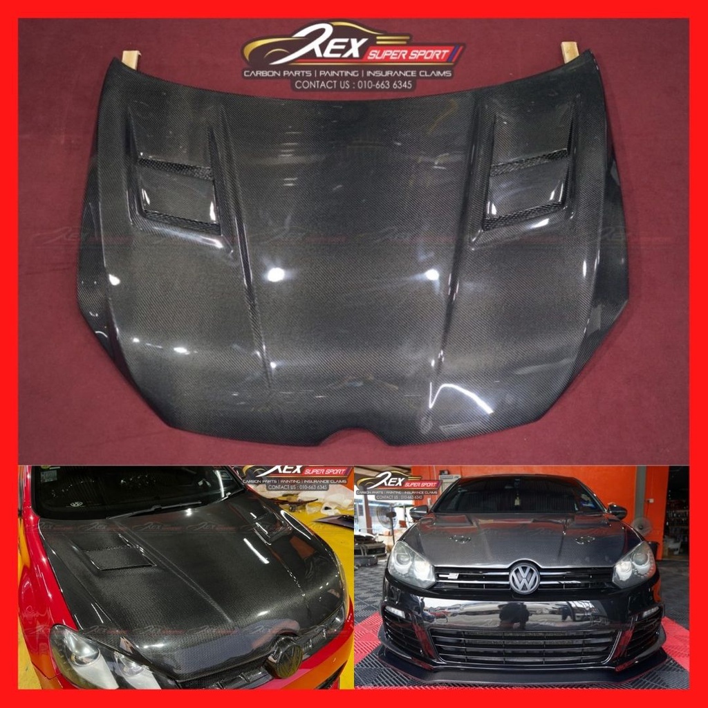 VW Volkswagen Golf MK6 TSI GTI R Aspec Bonnet / Hood Real Carbon Fiber ...