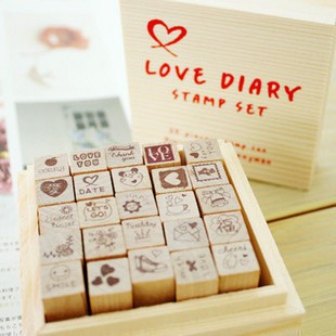 ST004 Korean Retro Vintage 25 pcs Love Diary Stamp Set FREE Ink Pad ...