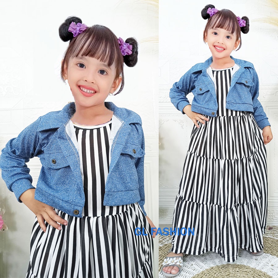 VANILLA KIDS DRESS INNER DENIM VEST CHILDREN'S SALUR 2-12 years GL ...