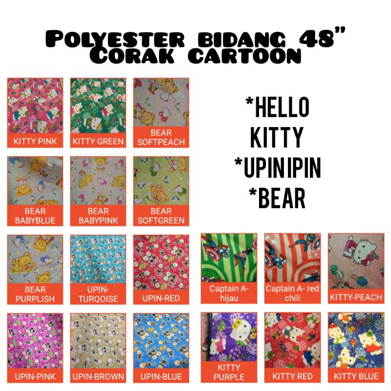 KAIN POLYESTER CORAK CARTOON BIDANG 48'' OPEN METER (0.5METER) | Shopee ...