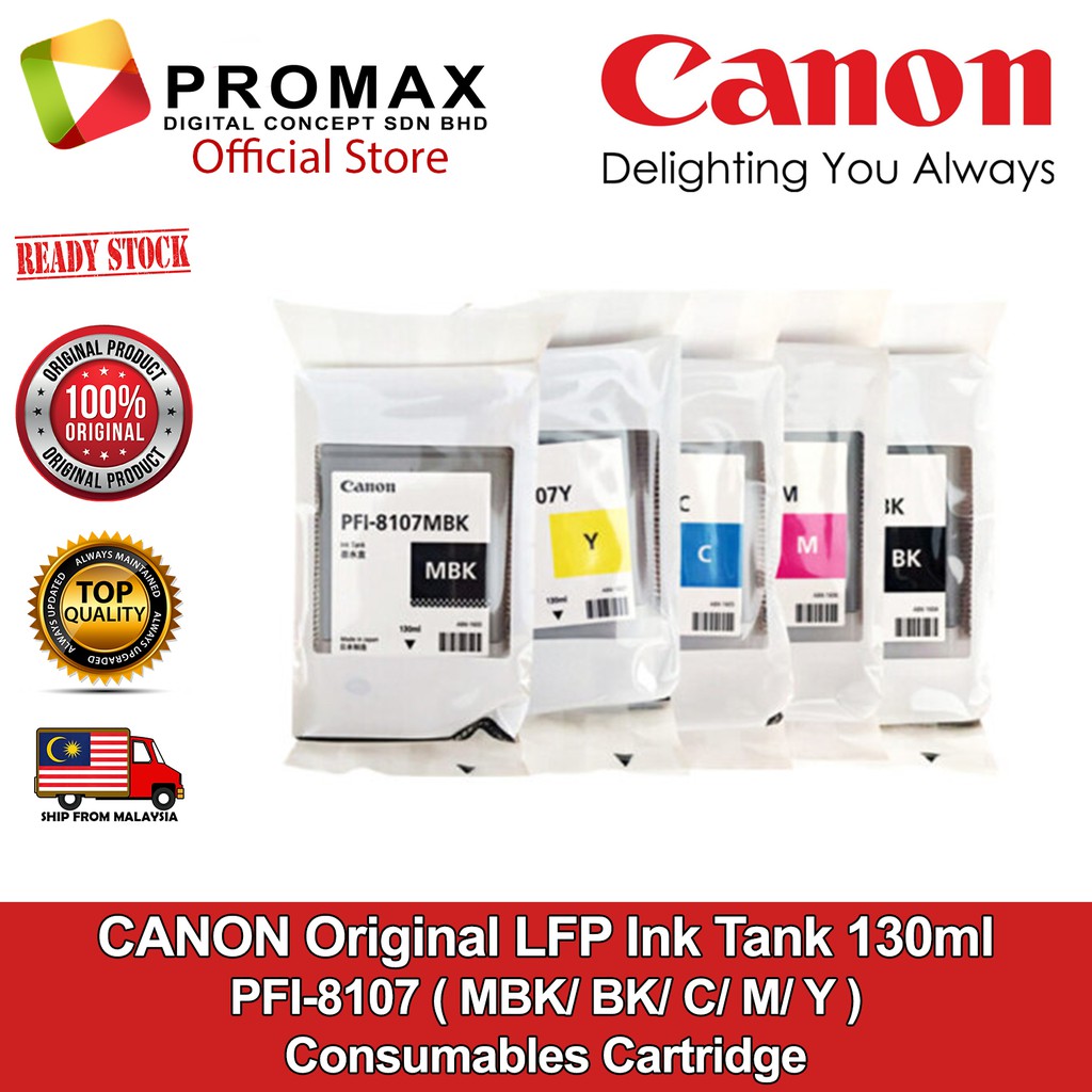 CANON Original LFP Ink Tank 130ml PFI-8107 MBK BK C M Y Consumables Cartridge for iPF 671 / 771 ...