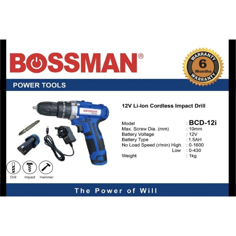 Bossman impact battery drill within 2nos battery(bole korek lubang batu ...