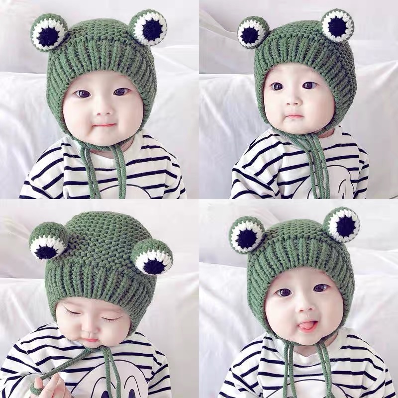 Baby Knitted Hats Frog Shape Cute Cartoon Woolen Hats | Shopee Malaysia