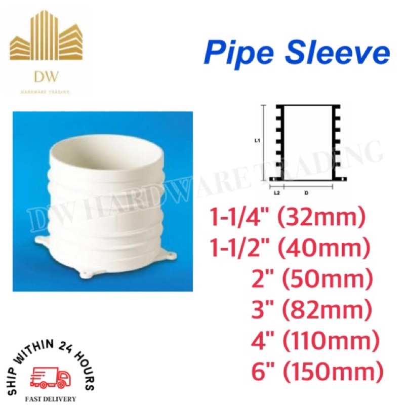 32mm-150mm UPVC Pipe Sleeve / UPVC Fitting (White)1-1/4" 32mm/1-1/2 ...