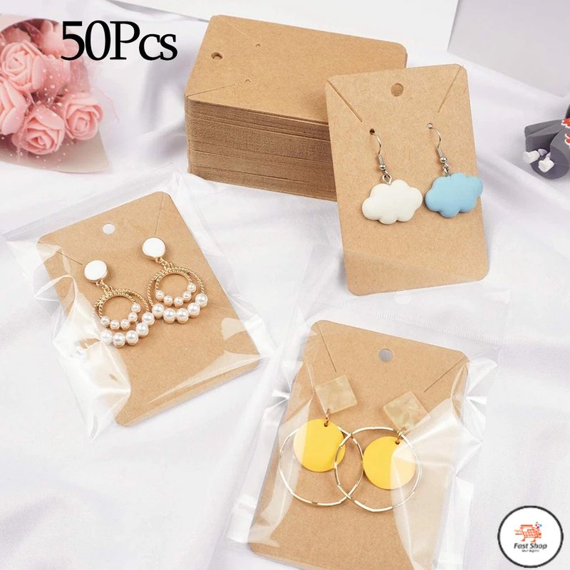 FS 50Pcs White Black Earring Cards with Plastic Bags / Ear Studs ...