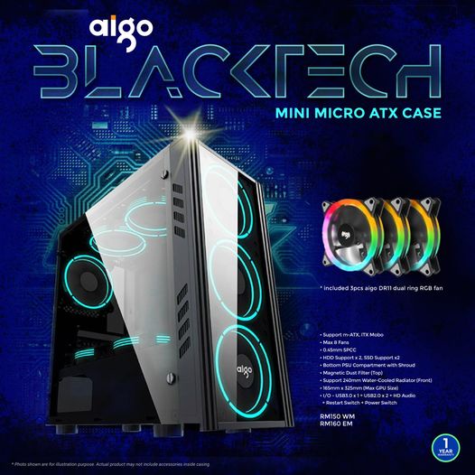Aigo Black Tech MINI mATX Chassis | Front Panel Tempered Glass | Shopee ...