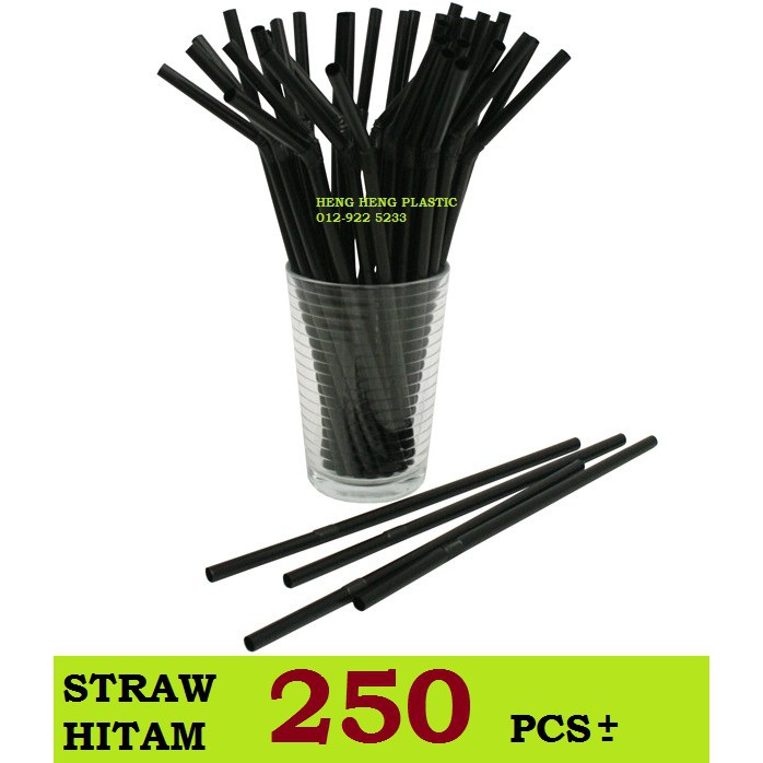 STRAW HITAM KEPAK 250PCS+- STRAW MINUM STRAW FLEXIBLE BLACK GOOD ...