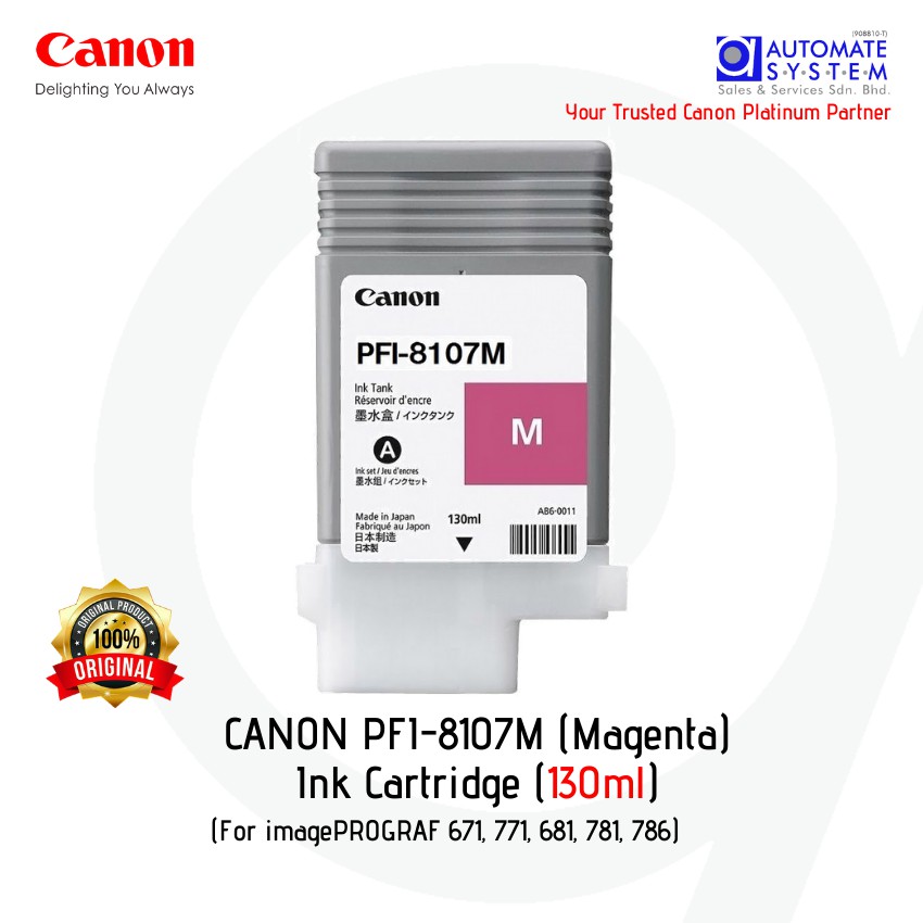 Canon PFI-8107 (130ml) Ink Cartridges for imagePROGRAF IPF Series (IPF671, IPF771, IPF681 ...