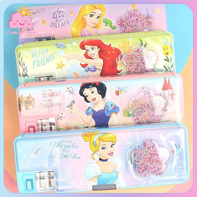 DISNEY Princess Magnetic Pencil Case Cartoon Pensel Box Kindergarten ...