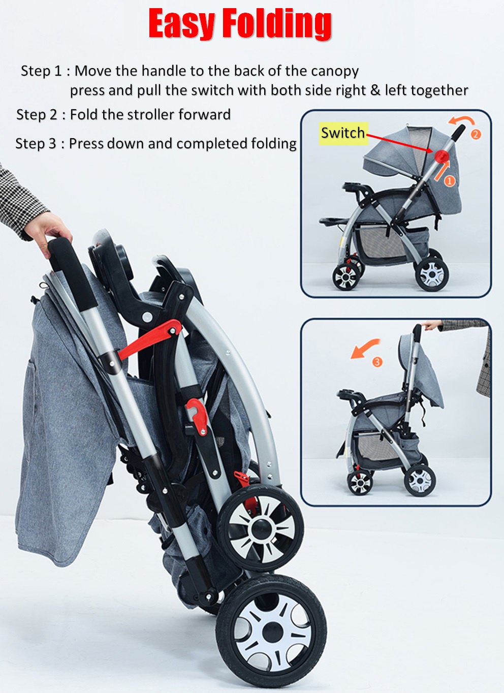 10YR WRTY 🪅2 Two Way Facing Lightweight HY6601 Baby Stroller Prams ...