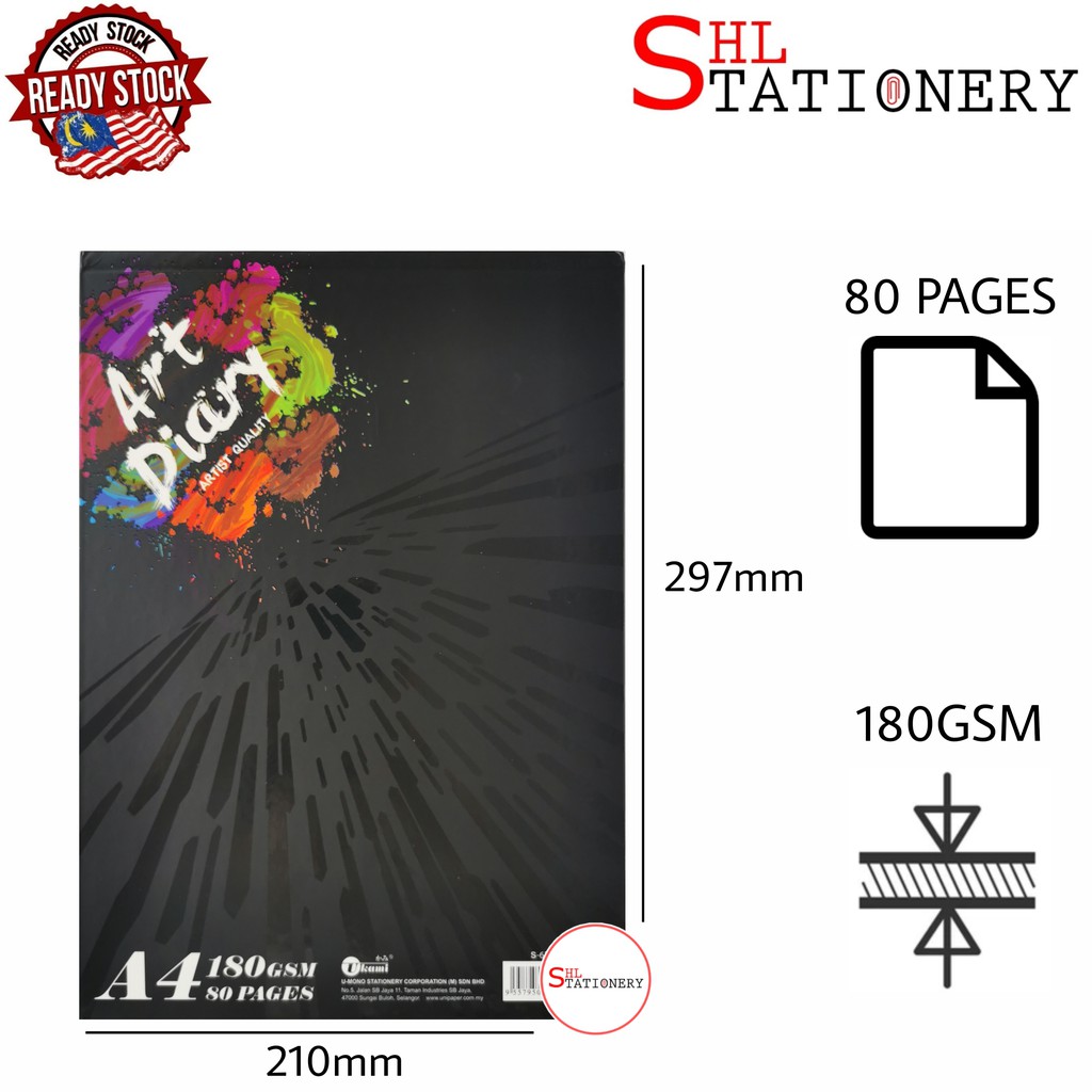 UKAMI A4 Hard Cover Art Diary 180gsm 80 Pages Top Padding Sketch Book ...