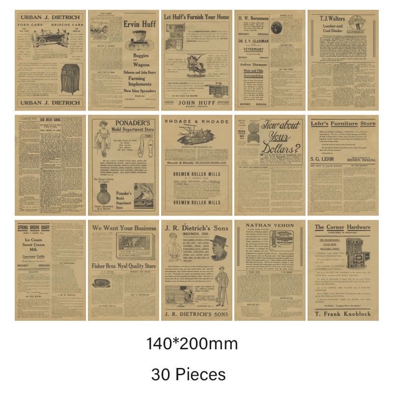 Journamm 30pcs/pack Vintage Newspaper Style Materials Paper Lightweight ...