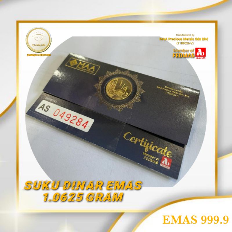 1/4 Dinar Emas 1.0625 Gram edisi MAA, Emas Tulen 999.9 | Shopee Malaysia