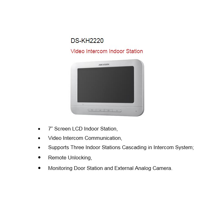 Hikvision Access Control DS-KH2220 4-Line Intercom Solution with 7" LCD Screen Indoor Station ...