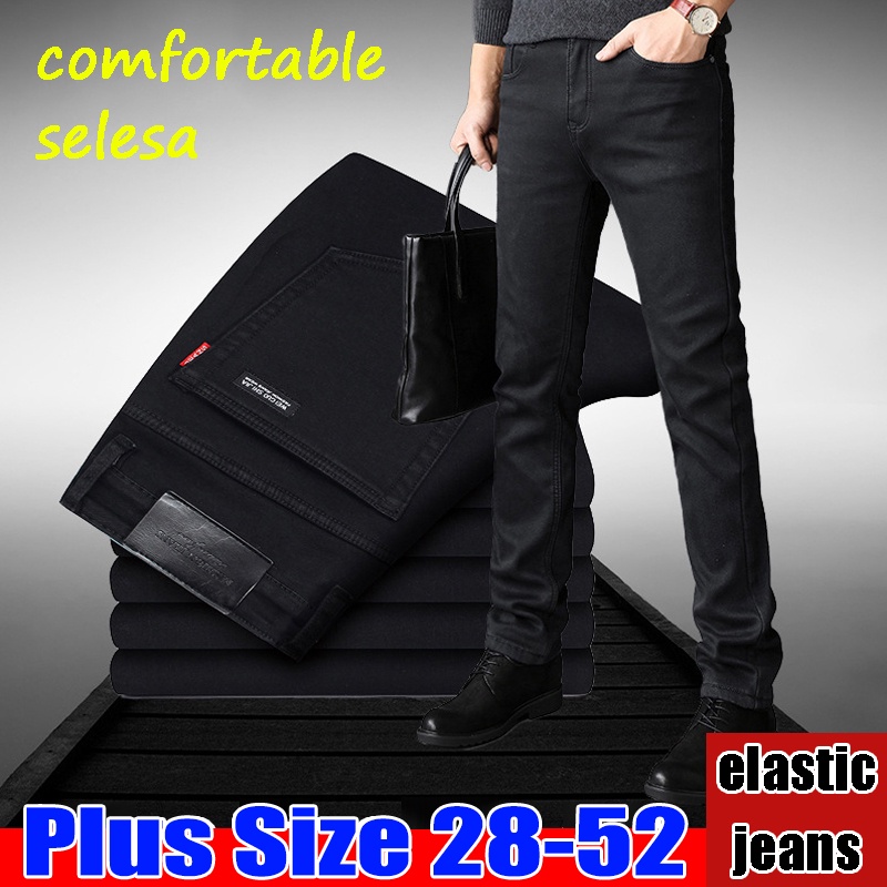 【Saiz Besar 28-52】Seluar Jeans Getah Saiz Besar Hitam Seluar Lelaki ...