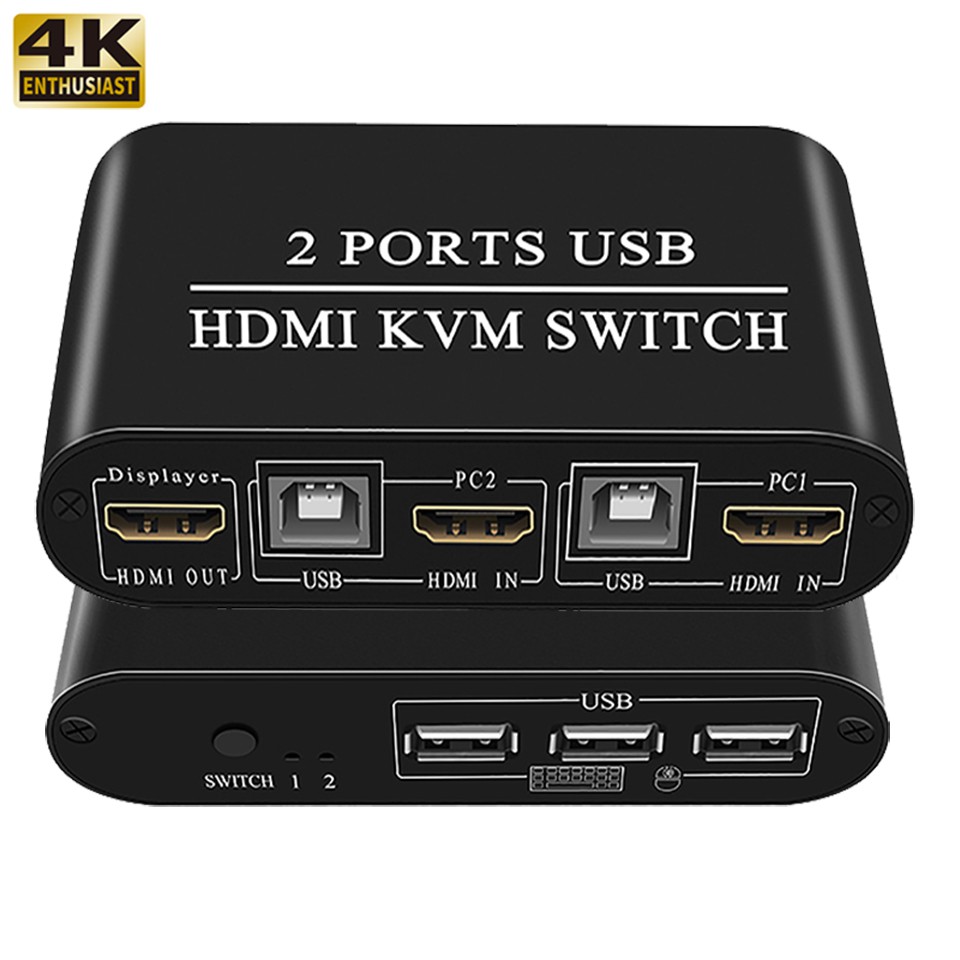 KVM HDMI Switch 2 IN 1 OUT 4K 2 Ports USB HDMI KVM Switch with 3 USB 2. ...