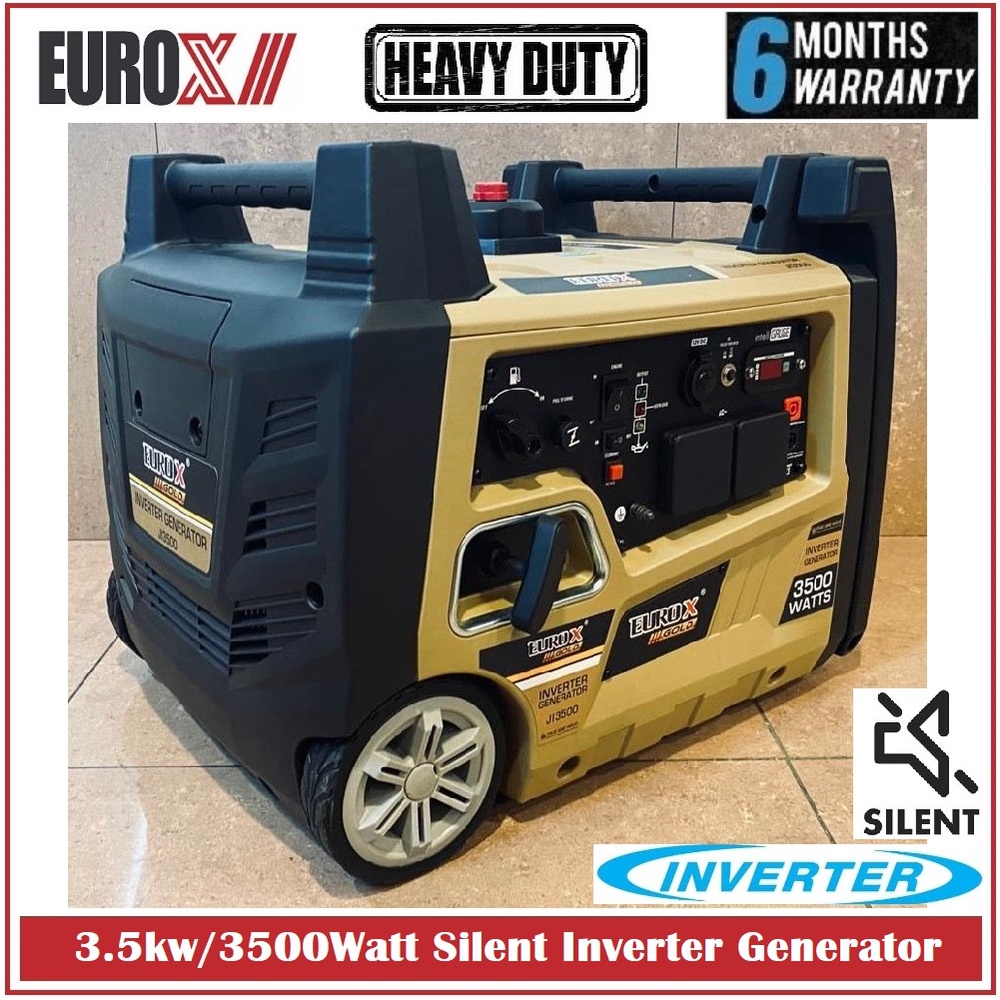 Eurox JI3500 3.5kw Silent Inverter Petrol Generator - Recoil Start - Heavy Duty - 6 Months Local ...