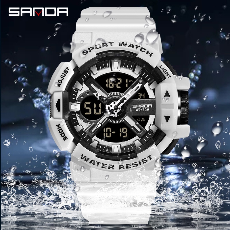 SANDA Men Watch Dual Display LED Digital Watch Luxury Military Quartz ...