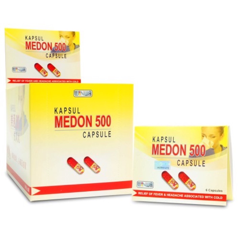 美通伤风丸 WINWA Medon 500 Capsule 6 Capsules 伤风药 Ubat Selesema Panadol ...