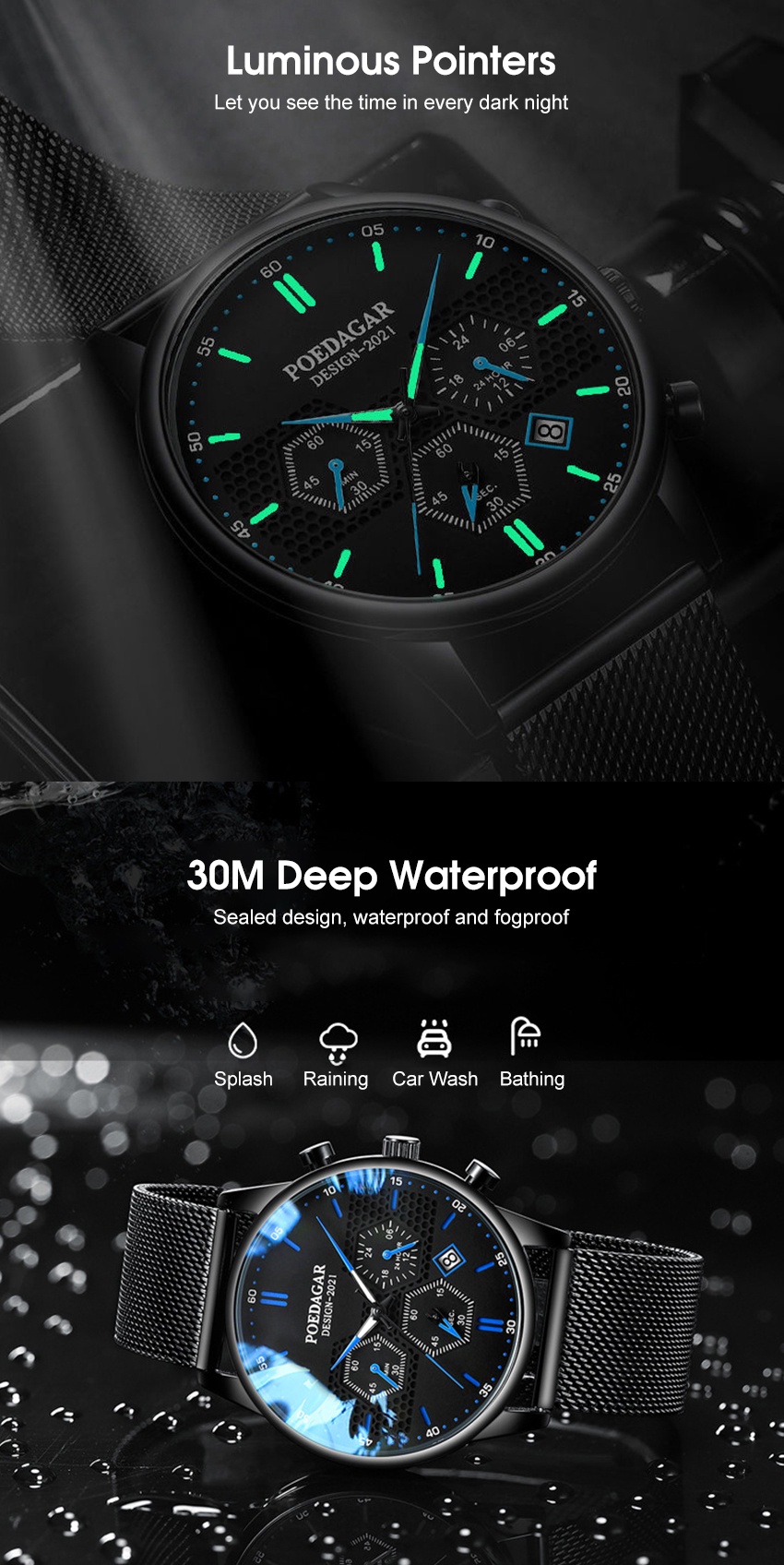 LouisWill Men Watch True Three Eyes Wristwatch Quartz Chronograph Watch ...