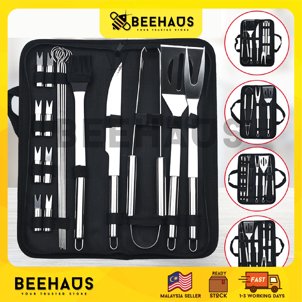BEEHAUS Stainless Steel BBQ Grill Tool Set | Camping Barbecue Grilling ...