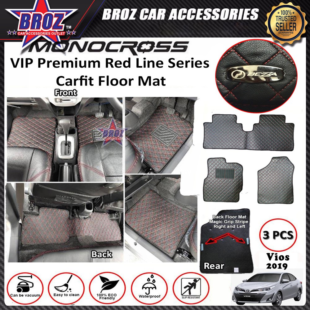 Toyota Vios 2019 Premium VIP Red Line Series Floor Mat Kereta Carpet ...