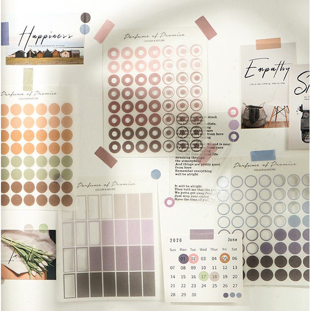 bujoatelier 3 Sheet Round Circle Dot Rectangular Label Paper Sticker ...