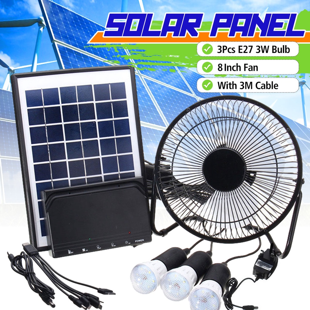 Solar Power Panel DC USB Charging Lighting System Phone Charge w LED ...