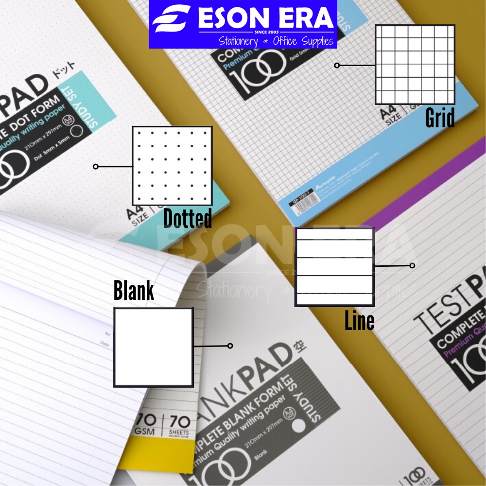 Masterprint Test Pad A4 70gsm 100sheets Exam Pad ( Line / Dotted / Grid ...