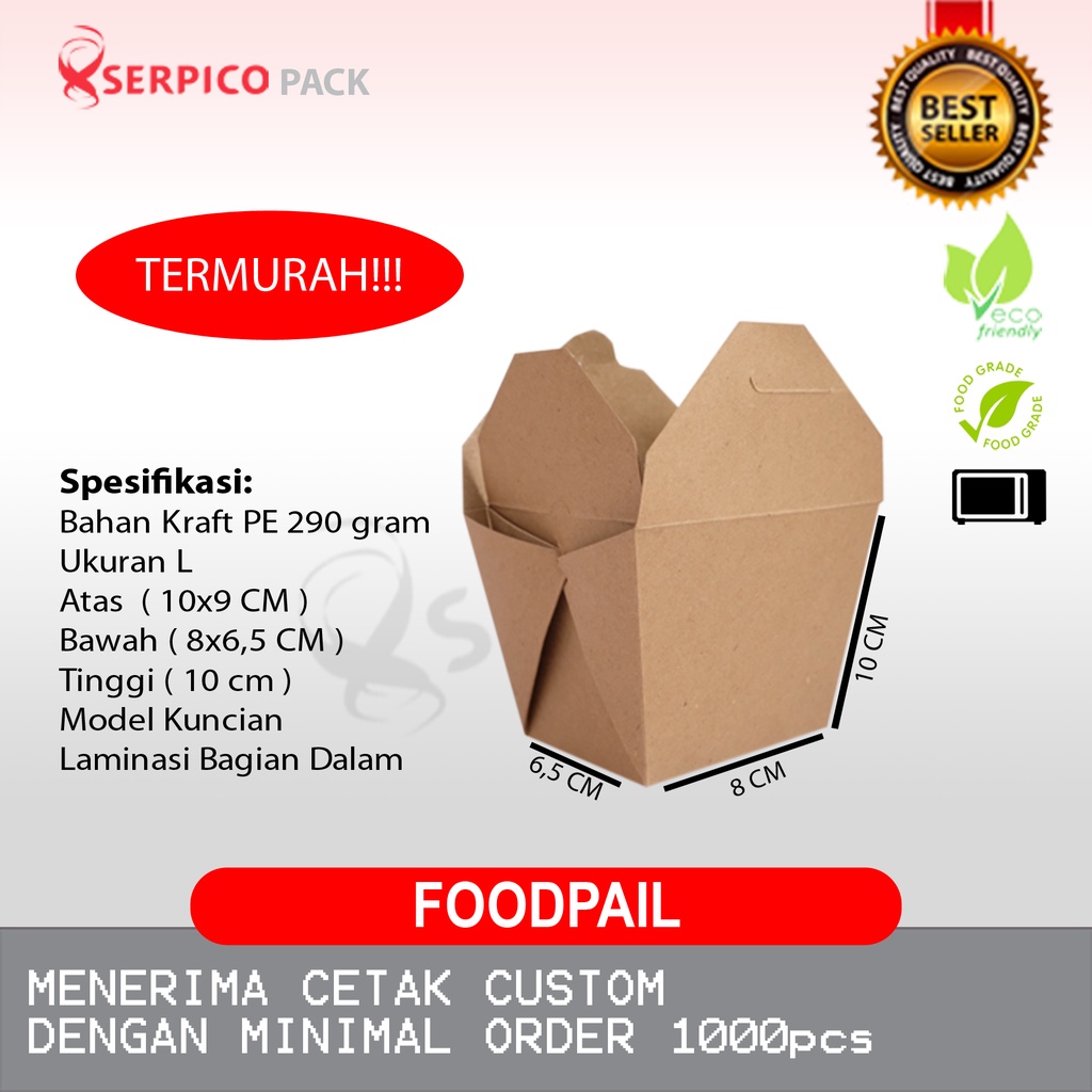 Foodpail L KRAFT PE / PAPER RICE BOX / FOOD PAIL, BOTTOM SIZE: 8X6,5X10 ...