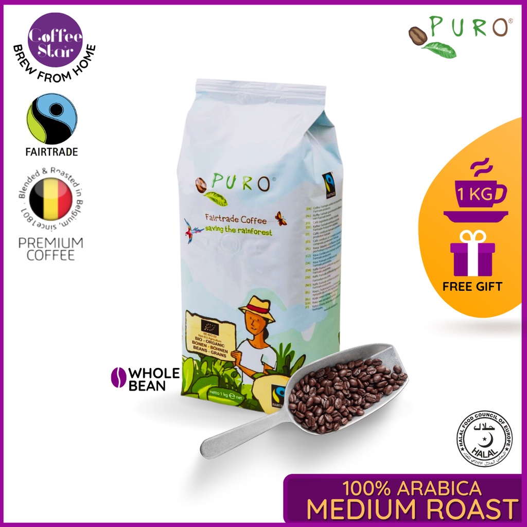 Bio-Organic Puro Fairtrade Coffee Beans | Medium Roast | Arabica | 1kg ...