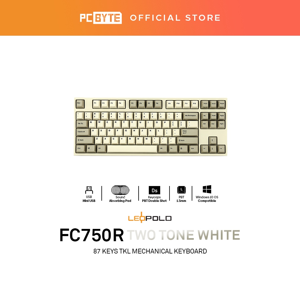 Leopold FC750R Two-Tone White 87keys TKL Mechanical Keyboard - (Cherry MX Brown/Red/Silent Red ...