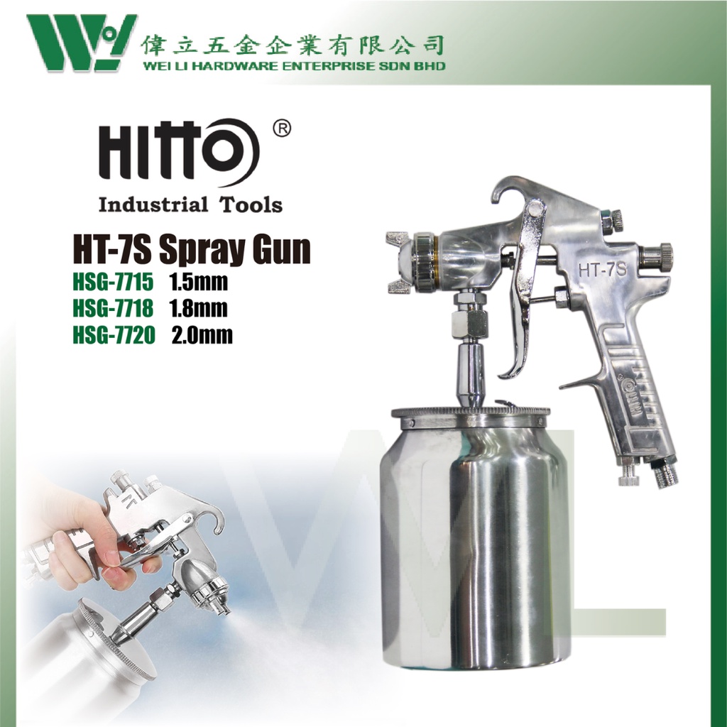HITTO 1.5/1.8/2.0mm 1Liter Stainless Steel Cup Heavy Duty Spray Gun Set ...