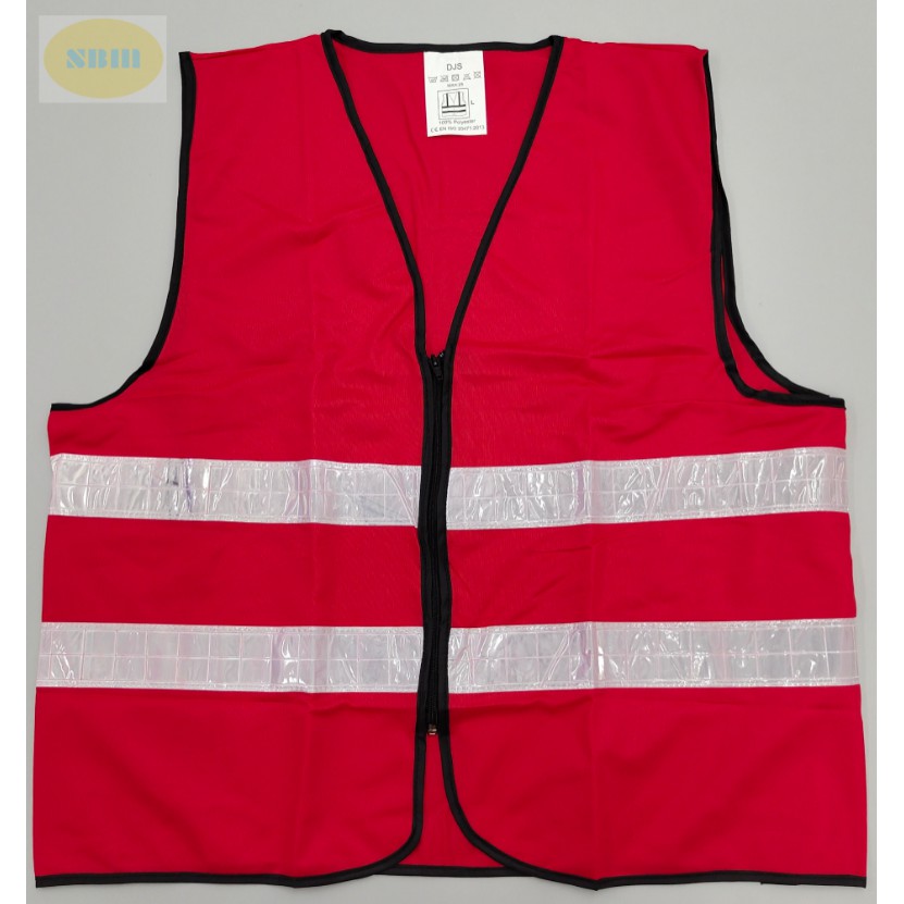 [ SBM ] RED SAFETY VEST C/W TWO LINE VISIBLE REFLECTIVE LINE - ZIP TYPE ...
