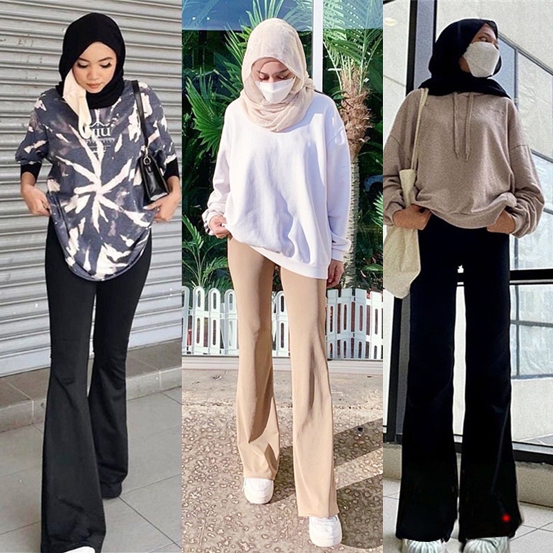 Bootcut Long Pants Women Casual High Waist Slimming Vintage Black ...