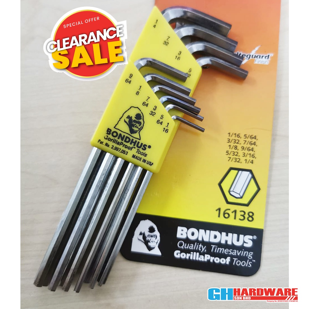[ GH HARDWARE - OLD NEW STOCK ] BONDHUS 16138 (HLX10B) L Wrench Hex Key ...