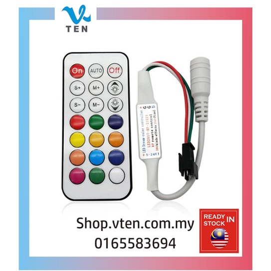 3Pin 21key 5-24V Remote Control For WS2811 WS2812B 1903 Dream Color LED ...